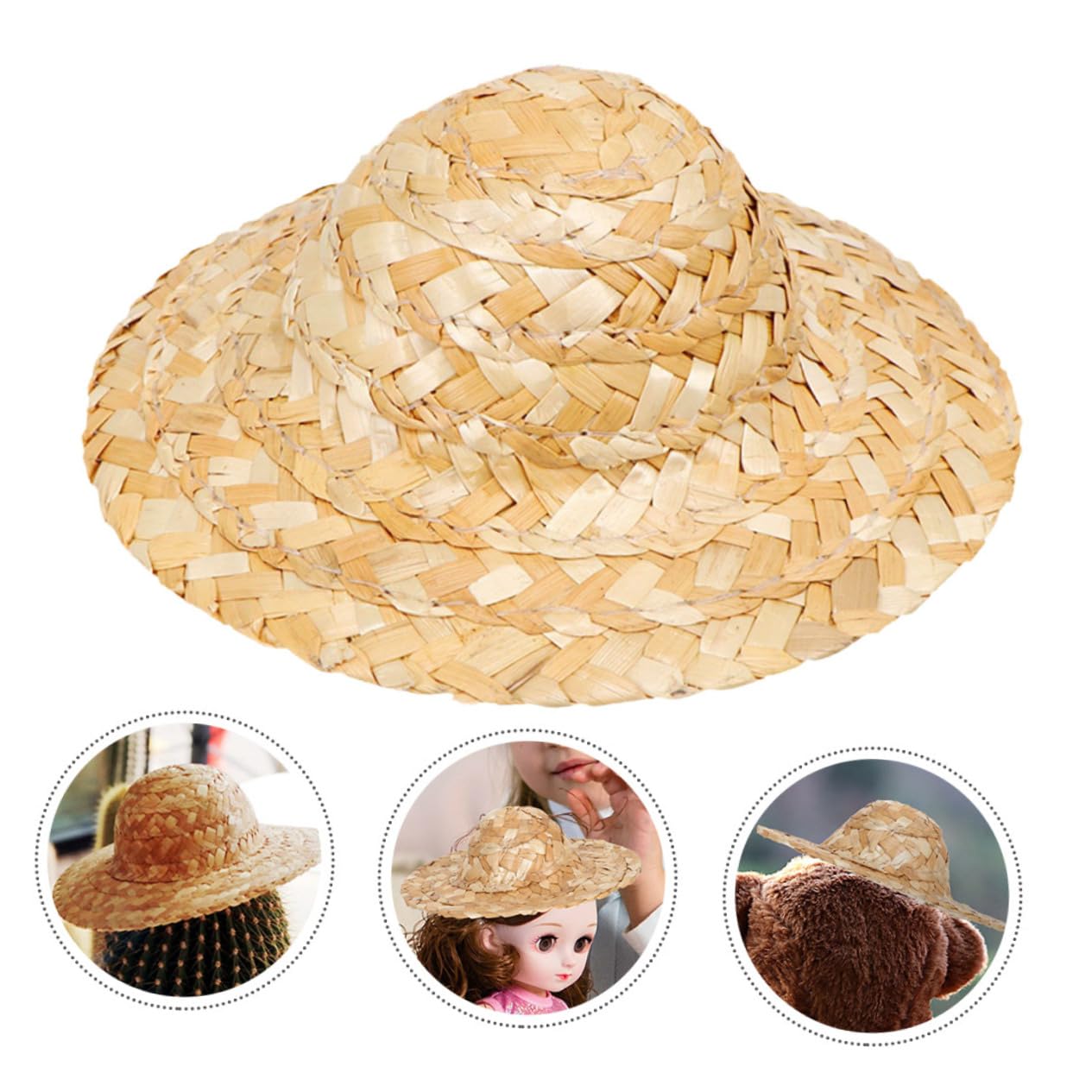 HOOTNEE 8pcs Braided Straw Hat Mini House Adornment Model Doll Top Hat Mini DIY Top Hat Small Hat DIY Prop Mini Hat Small Top Hat Creative Hat Ornament DIY Woven Straw Hat Small Hats Decor