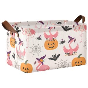 digtia halloween flamingo pumpkin storage bins witch spider bat collapsible storage basket with handles storage box organizer for clothes shelves closet cabinet home office, 1pc