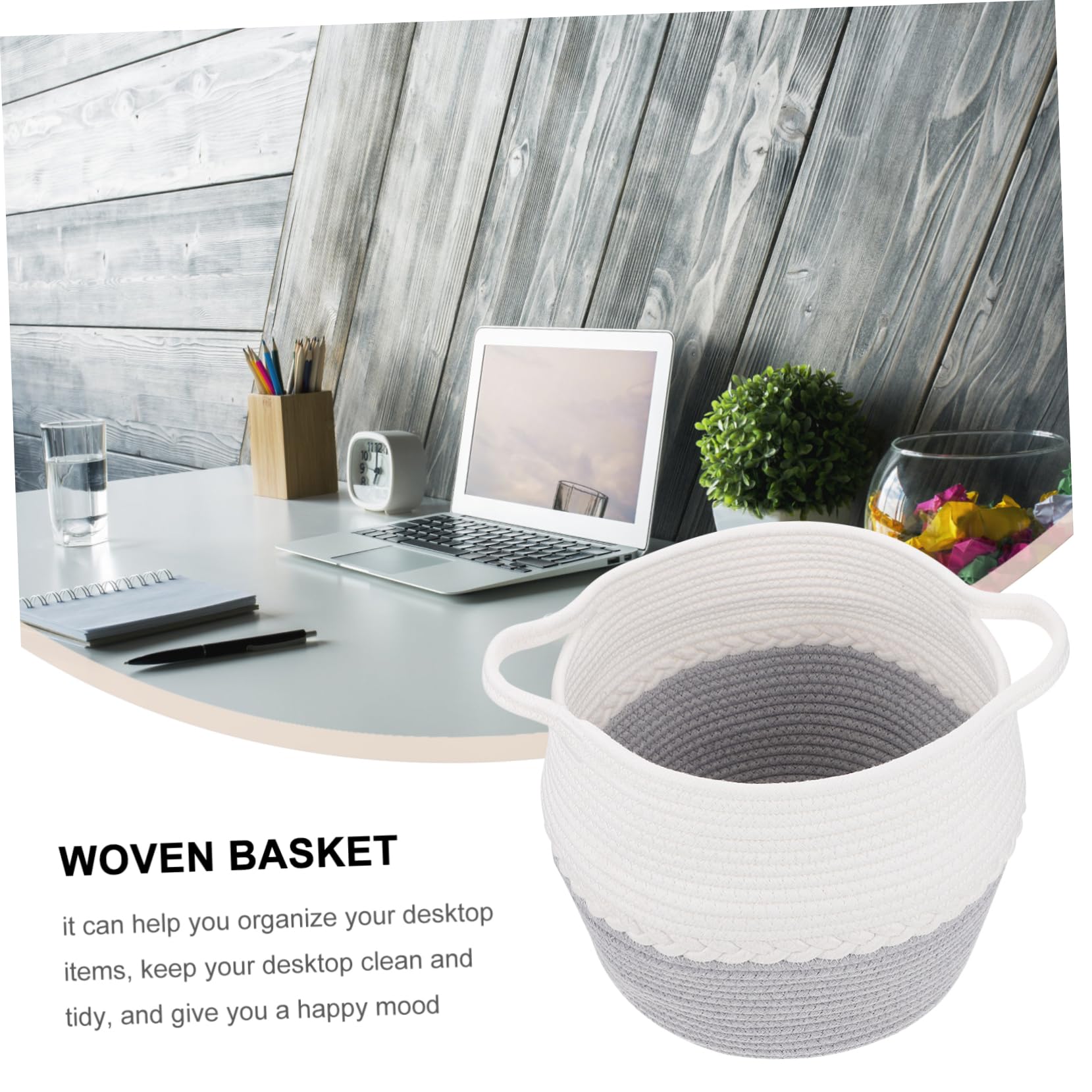 VILLFUL 1pc Rope Storage Basket Decorative Storage Bins Weave Basket Round Laundry Basket Large Storage Bin Woven Hamper Blanket Holder Storage Baskets Lovely Storage Holder Cotton Rope