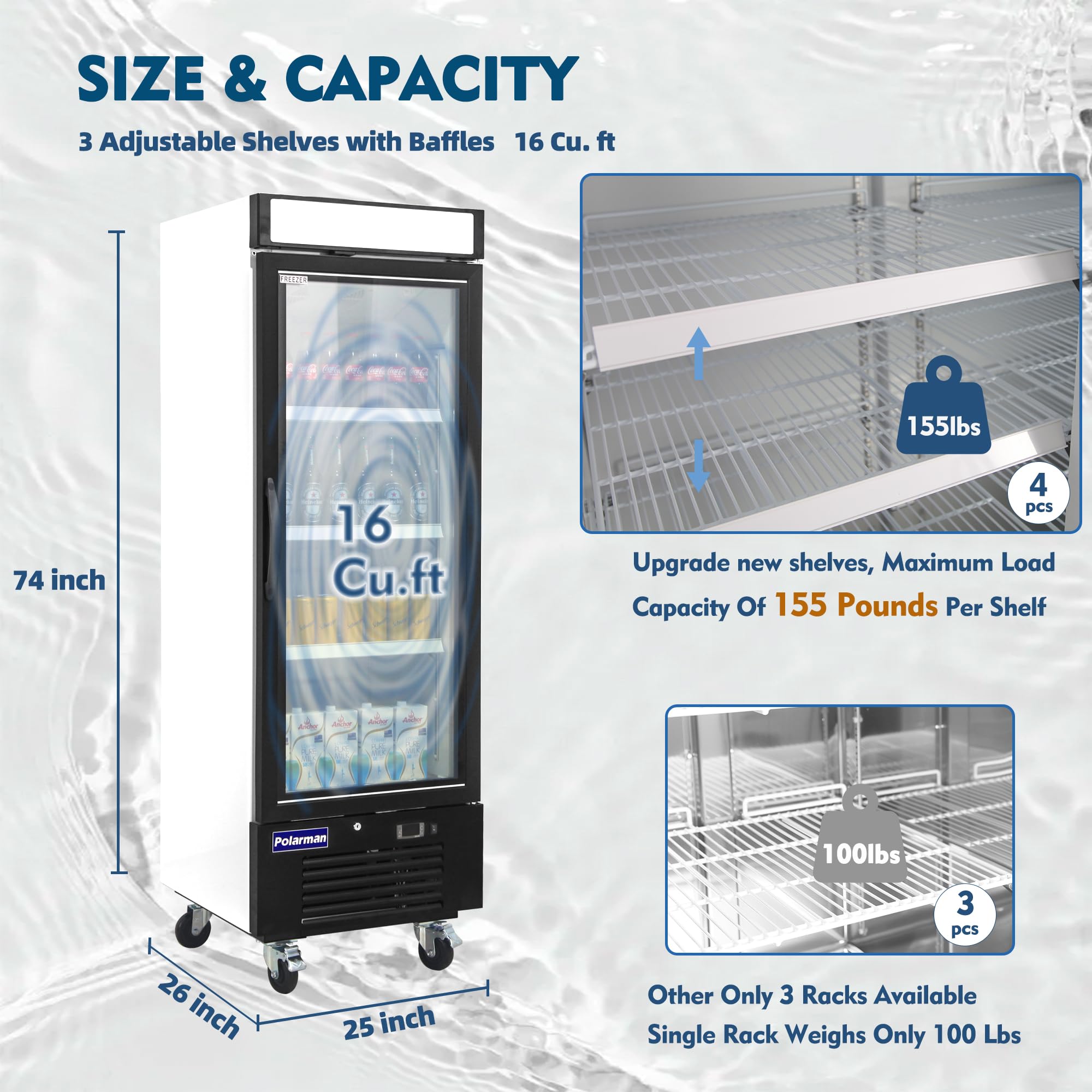 CHUMART 16 Cu. Ft Commercial Refrigerator with Glass Door, 25" Display Refrigerator Single Door Beverage Merchandiser with LED Light, Small Drink fridge for Restaurant, shop