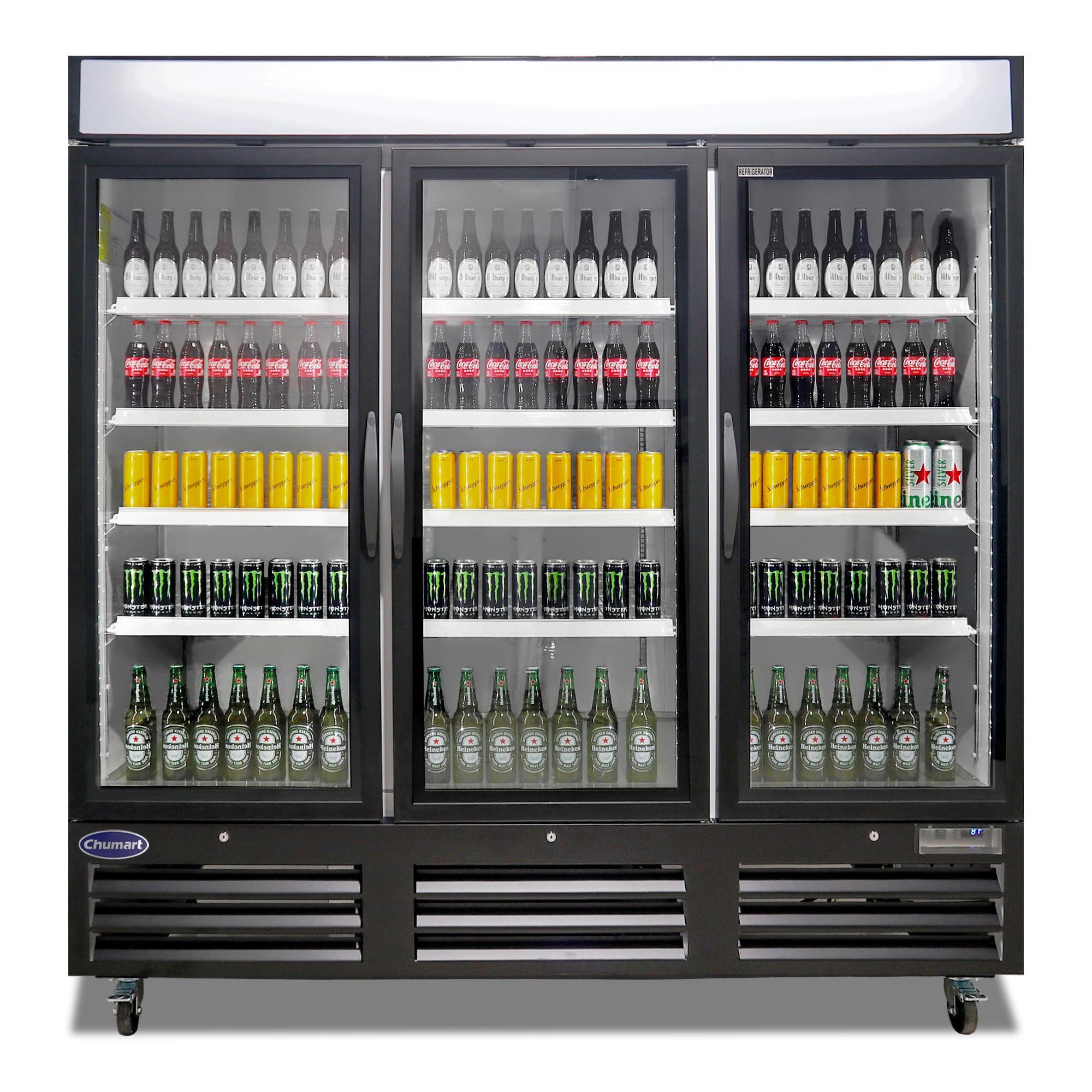 CHUMART 72 Cu. Ft Commercial Refrigerator, 81" Beverage Refrigerator with 3 Glass Door Commercial Merchandiser Refrigerator with LED Light, Display Drink Fridge for Shop, Bar