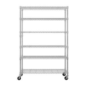 tkeymylonix 6-tier disassembly and free assembly nsf-certified steel wire shelving with wheels for garage basement, silvery