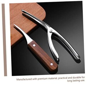 FELTECHELECTR 1 Set Stainless Steel Shrimp Opener Seafood Shell Peeler Shrimp Prawn Peeler Shrimp Line Prawn Cleaner Tool Shrimp Cutter Deveiner Shrimp Cleaner Shrimp Shell Remover Wooden