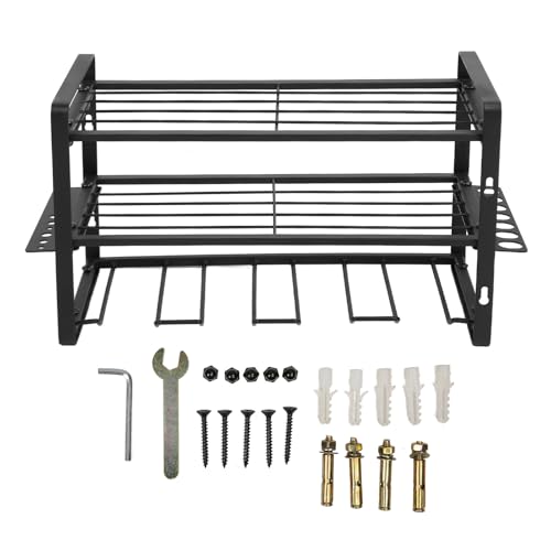 evhooe Drill Organizer Black Drill Holder 150lb Weight Capacity Wall Mounted Tool Rack with Full Accessories for Garage Workshop