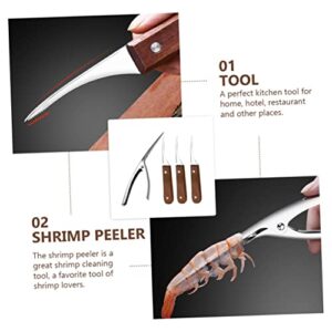 FELTECHELECTR 1 Set Stainless Steel Shrimp Opener Seafood Shell Peeler Shrimp Prawn Peeler Shrimp Line Prawn Cleaner Tool Shrimp Cutter Deveiner Shrimp Cleaner Shrimp Shell Remover Wooden