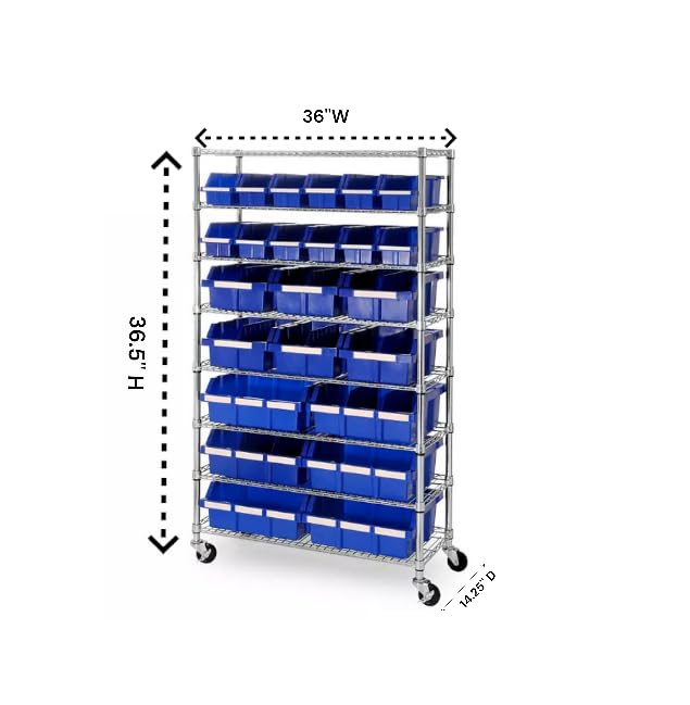 Heavy-Duty Steel Wire Shelving Storage Unit, 24-bin Rack with Wheels (Blue)