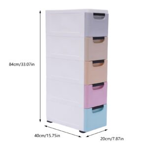 sjcdicnj Plastic Drawers Dresser, 5 Drawer Vertical Dresser Storage Tower White Dresser, Narrow Slim PP Plastic Storage Cabinet Plastic Rolling Shelf with Drawers for Bathroom (Colorful)