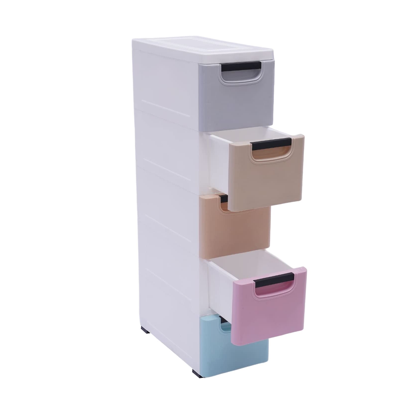 sjcdicnj Plastic Drawers Dresser, 5 Drawer Vertical Dresser Storage Tower White Dresser, Narrow Slim PP Plastic Storage Cabinet Plastic Rolling Shelf with Drawers for Bathroom (Colorful)