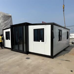 20ft folding tiny house–expandable container home with 2 bedrooms and kitchen, perfect for quick setup in emergency situations and temporary housing