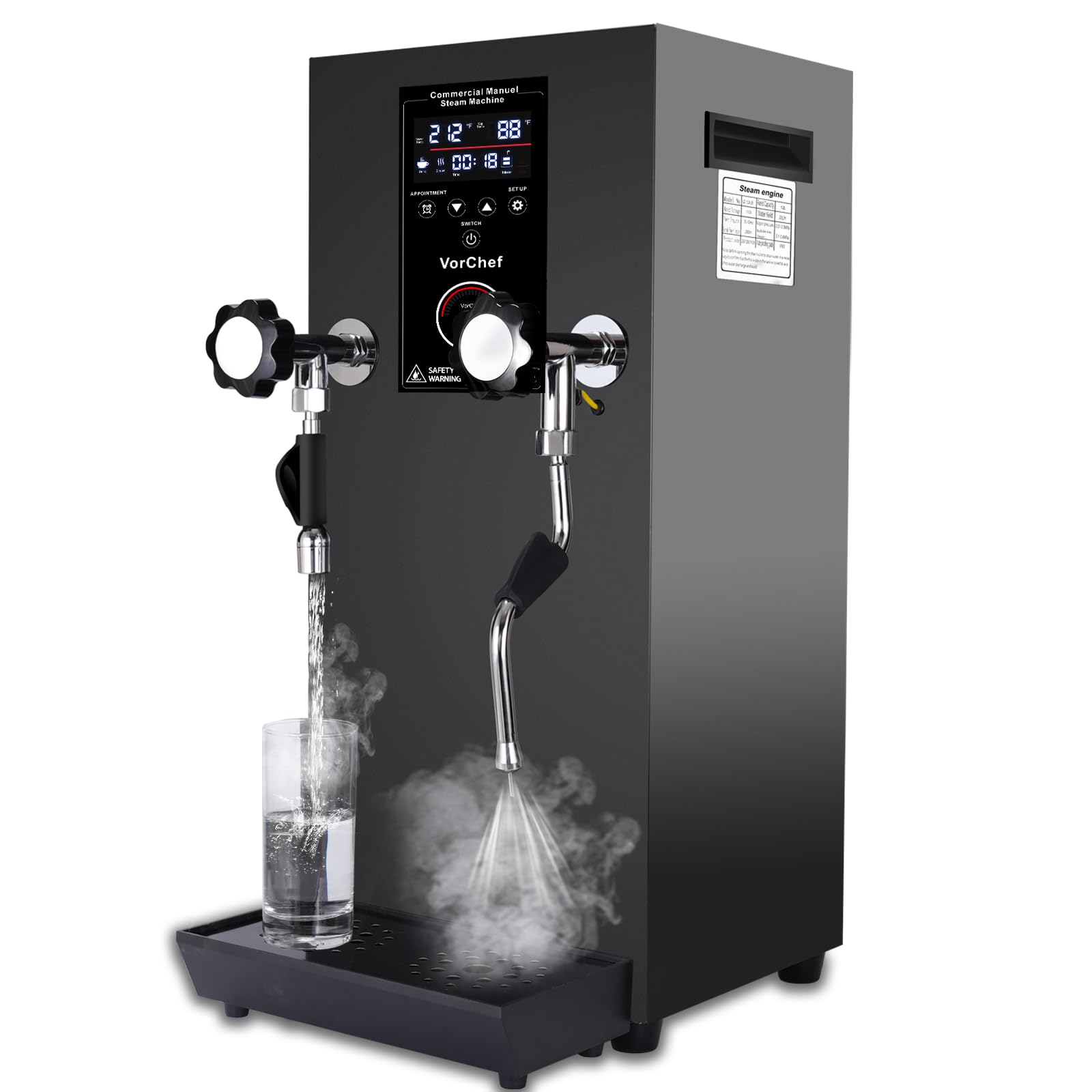 LesNau Commercial Milk Frother, Automatic Steam Boiling Water Machine 110V 2500W Electric Steam Milk Frothing Machine Espresso Coffee Milk Foam Machine Steamer with LED Display for Coffee Tea Shop