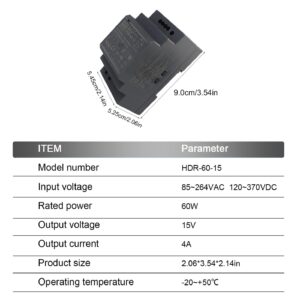 TorqCali HDR-60-15 60W DIN Rail Power Supply 15V Constant Current, Slim Design for Industrial Automation, Building Management, and Machine Control