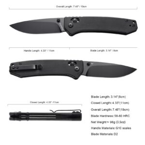 EMHTiii Pocket Knife Folding Knives: 3.14" Stainless Steel Black Blade