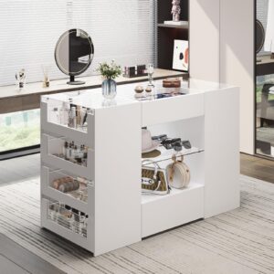 livauvead closet island with drawers, wardrobe armoire bedroom island, glass display shelf & 12 drawers, white dresser with glass top, walk-in closet island for bedroom, cloakroom