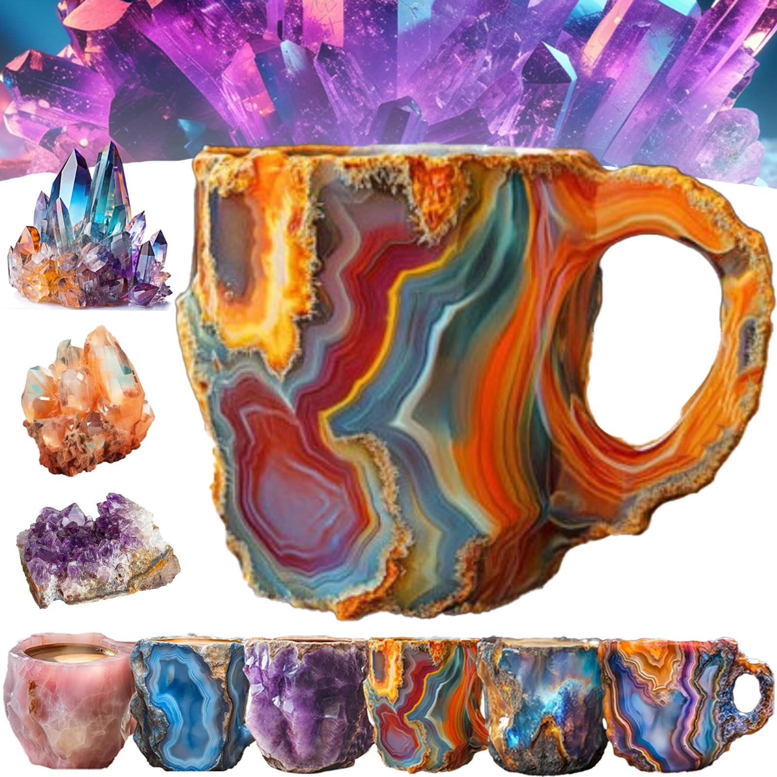 2024 New Mineral Crystal Coffee Mugs, Crystal Mineral Coffee Mugs, Natural Mineral Crystal Coffee Mug, Colorful Crystal Mug Translucent Coffee Mug, Elegant Christmas Gift for Home Office (Color-A)