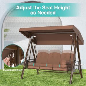 ZENPETIO 3-Seat Outdoor Patio Swing Chair, Adjustable Canopy Porch Swings, Deluxe Outdoor Swing with Weather Resistant Steel Frame, Thickened Cushions, Pillows & Cup Holders for Backyard, Porch