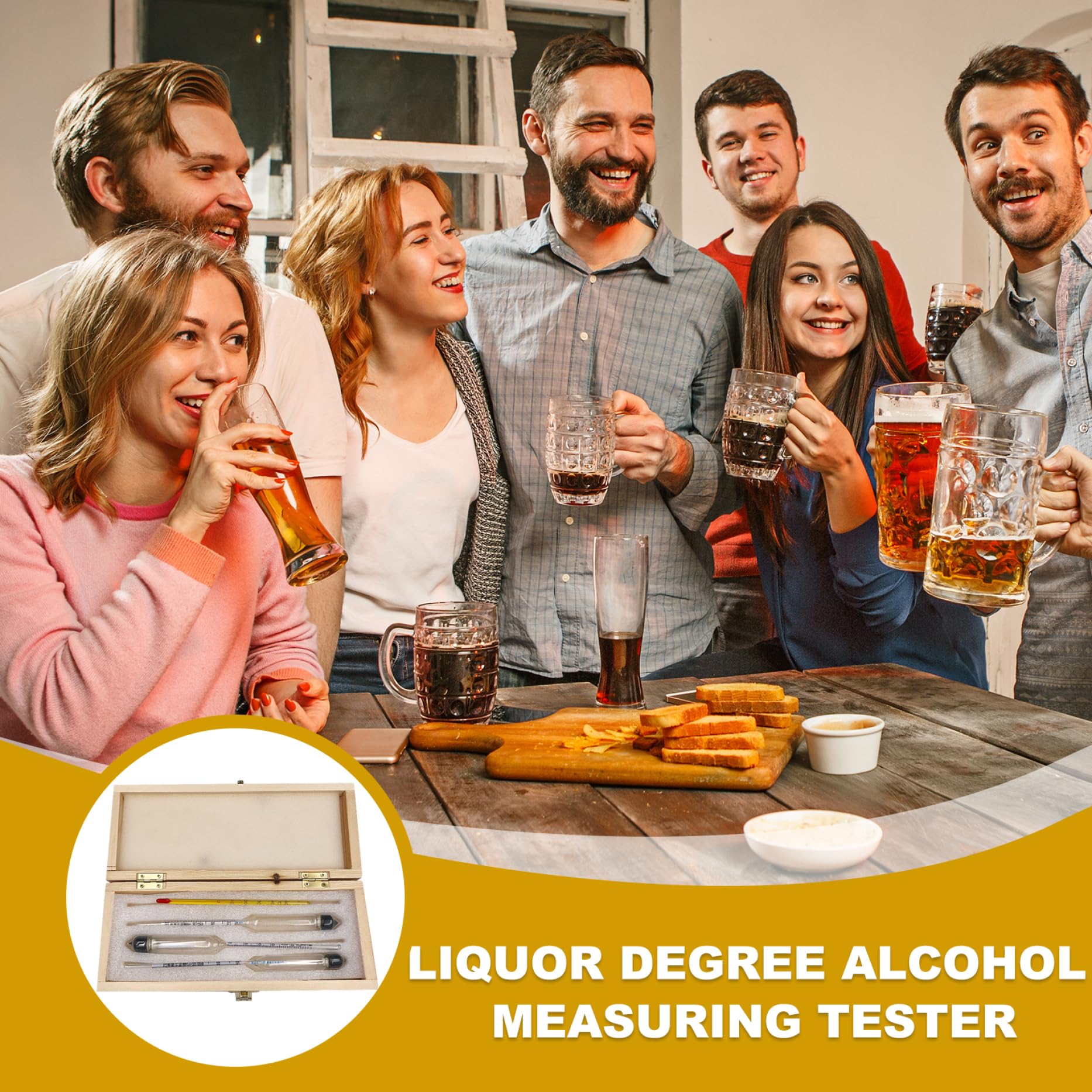 XJKLBYQ Alcohol Hydrometer 3Pcs 0-100 Proof Alcohol Tester Accurate Graduated Alcohol Meter with Thermometer & Wooden Box, Hydrometer for Wine, Beer, Cider, Proofing, Distilling, Hydrometer Alcohol