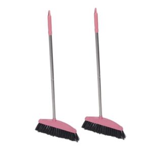 zerodeko 2pcs stainless steel broom deck scrub brush brooms household broom indoor broom garbage broom patio broom room cleaning broom heavy-duty broom market broom stoop broom pink plastic