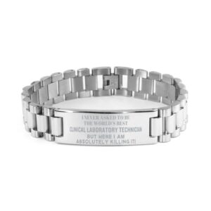 engraved world's best clinical laboratory technician for christmas birthday unique gifts ladder stainless steel bracelet for wemen men, adjustable clinical laboratory technician birthday graduati