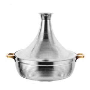 large moroccan tagine pot - stainless steel tajine casserole with cone-shaped lid, non stick cooking pot with 2 handles - perfect for traditional moroccan cooking