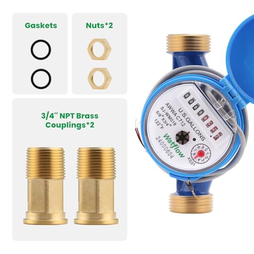 Watflow DN20 3/4" NPT Couplings Gallon Water Meter with Pulse Output, Cold Water Meter for Garden or Home,Single-Jet and Multi-Jet.