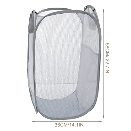 VOSAREA 2pcs Portable Laundry Basket Storage Bins for Clothes Kid Toys Large Mesh Laundry Hamper Toys Storage Basket Net Laundry Bag Folding Laundry Basket Steel Wire Light Grey