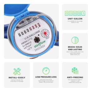 Watflow DN20 3/4" NPT Couplings Gallon Water Meter with Pulse Output, Cold Water Meter for Garden or Home,Single-Jet and Multi-Jet.