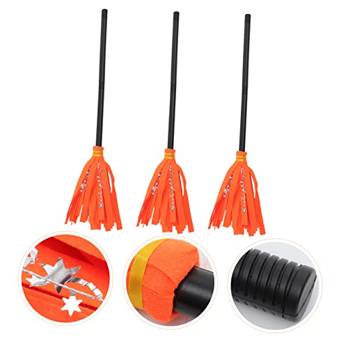 TOBBOMEY 3pcs Witch Broom Halloween Prop Broom Stick Halloween Straw Broom Halloween Cosplay Accessories Witch Costumes Accessory Halloween Costume Broom Props Kid Broom Orange Plastic