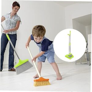 HOMOCONO 1 Set Broom Dustpan Set Broom Standing Broom and Dustpan Home Cleaning Device Standing Dustpan and Brush Upright Standing Lobby Broom and Dust Pan Toy Stainless Steel Green