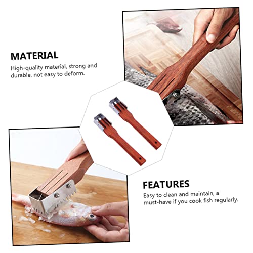 FELTECHELECTR 2pcs Fish Scale Brush Fish Descaling Tool Dipper Cordless Tools Fish Scale Peeler Seafood Scale Scraper Fishing Gadgets Kitchen Fish Scaler Remover Fish Skinscale Remover Pot Wood