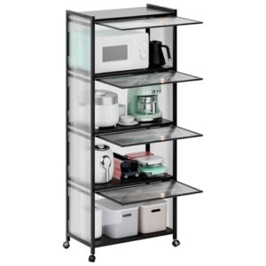 Worparsen Kitchen Storage Cabinets,5 Tiers Pantry Storage Cabinet, Kitchen Bakers Rack with Visible Doors, Microwave Storage Rack, Large Kitchen Cabinet for Dishes, Pots and Pans Black