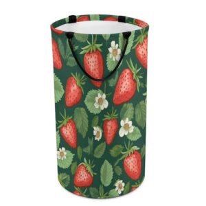 laundry basket hamper waterproof dirty clothes hamper fresh strawberries and leaves collapsible washing bin clothes bag with handles freestanding laundry hamper for bathroom bedroom dorm travel