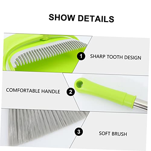 HOMOCONO 1 Set Broom Dustpan Set Broom Standing Broom and Dustpan Home Cleaning Device Standing Dustpan and Brush Upright Standing Lobby Broom and Dust Pan Toy Stainless Steel Green