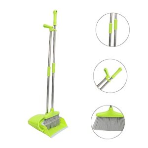 HOMOCONO 1 Set Broom Dustpan Set Broom Standing Broom and Dustpan Home Cleaning Device Standing Dustpan and Brush Upright Standing Lobby Broom and Dust Pan Toy Stainless Steel Green