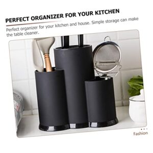 Unomor Knife Storage Kitchen Utensil Organizer Cutter Holder Countertop Block Silverware Drying Rack Chopstick Organizer Multi-function Cutter Storage Holder Makeup Brush Holders Pp Black