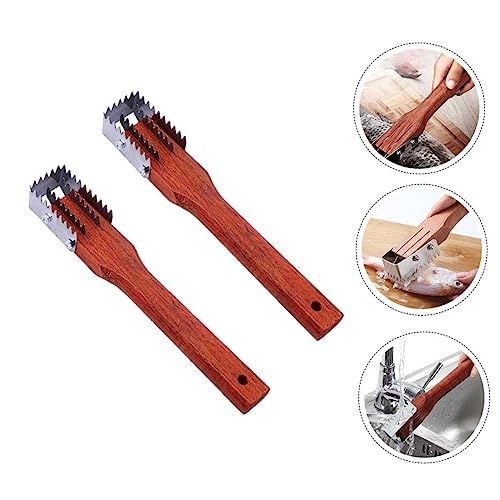 FELTECHELECTR 2pcs Fish Scale Brush Fish Descaling Tool Dipper Cordless Tools Fish Scale Peeler Seafood Scale Scraper Fishing Gadgets Kitchen Fish Scaler Remover Fish Skinscale Remover Pot Wood