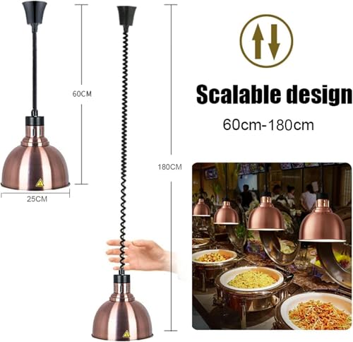 Food Heating Lamp, Hanging Food Warmer for Buffet Restaurant Hotel Kitchen, Retractable Food Warming Lamp Commercial Catering Equipment, 250W Food Heat Warmer Lamp