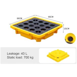 Rygcrud 1Pcs Spill Platform, Industrial Drum Spill Containment Pallet with Drain, Modular Polyethylene Sump Containment Tray Leak-Proof for Garage Basement(43 L/66X66X15 CM)