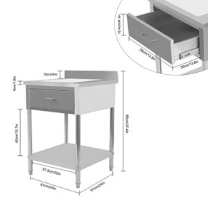 HAPPCUCOE Kitchen Work Table, Commercial Worktable Workstation 24 x 24 Inch,Stainless Steel Kitchen Restaurant Work Prep Table with 1 Drawer,Food Prep Table for Bar, Restaurant