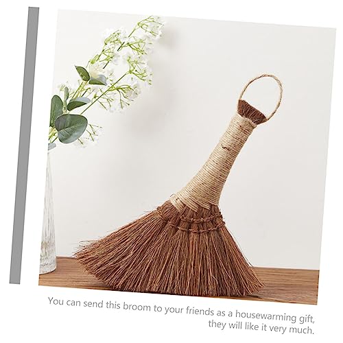 HOMOCONO Small Broom Broom Mini Desk Dust Broom Cute Broom Desk Cleaning Brush Broom Brushes Natural Broom Straw Broom Remover Desktop Cleaning Brush Besom Brown Silk Light Brown