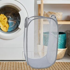 VOSAREA 2pcs Portable Laundry Basket Storage Bins for Clothes Kid Toys Large Mesh Laundry Hamper Toys Storage Basket Net Laundry Bag Folding Laundry Basket Steel Wire Light Grey