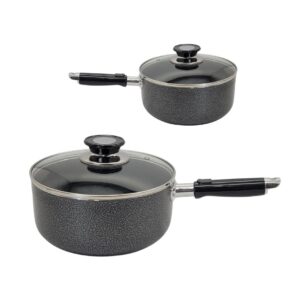 kitchen saucepan pot heavy gauge granite look with tempered glass lid heat resistant lid & pot handles 2,3,4,5 qt (4 qt & 5 qt combo set)