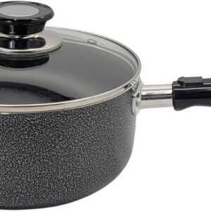 Kitchen Saucepan Pot Heavy Gauge Granite Look with Tempered Glass Lid Heat Resistant Lid & Pot Handles 2,3,4,5 Qt (4 Qt & 5 QT Combo Set)