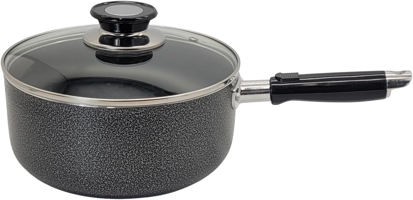 Kitchen Saucepan Pot Heavy Gauge Granite Look with Tempered Glass Lid Heat Resistant Lid & Pot Handles 2,3,4,5 Qt (4 Qt & 5 QT Combo Set)