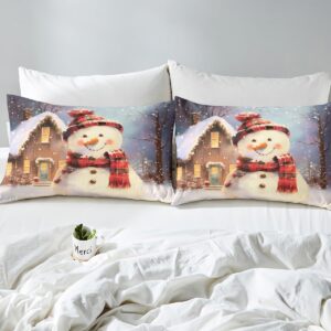 Feelyou Kids Snowman Fitted Sheet Twin Size Merry Christmas Bedding Set for Boys Girls Snowflake Winter Theme Bed Sheet Set Happy New Year Bed Cover Deep Pocket