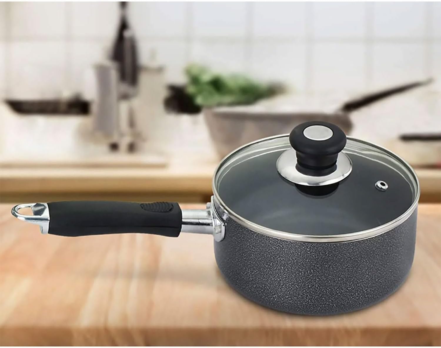 Kitchen Saucepan Pot Heavy Gauge Granite Look with Tempered Glass Lid Heat Resistant Lid & Pot Handles 2,3,4,5 Qt (4 Qt & 5 QT Combo Set)