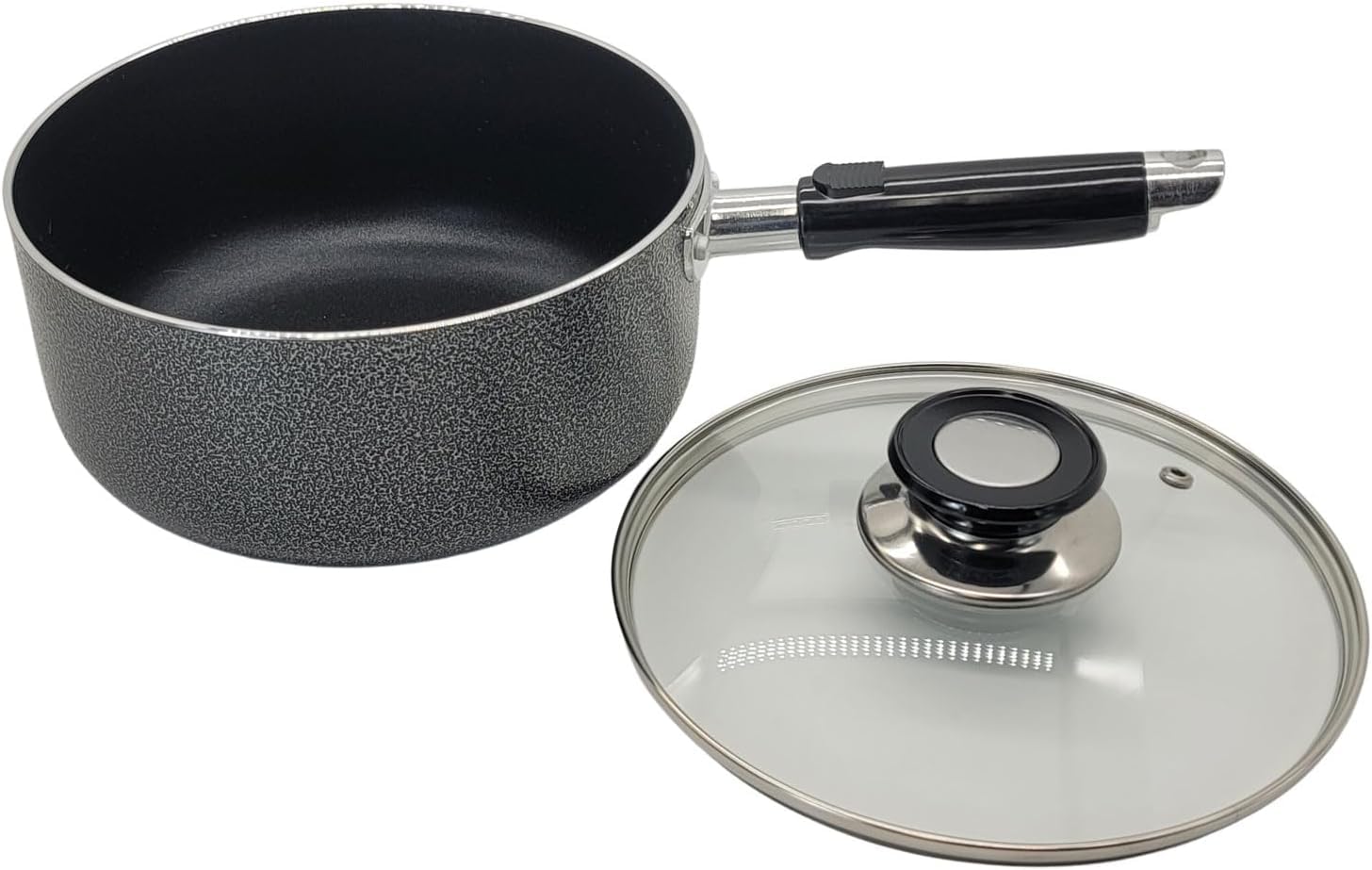 Kitchen Saucepan Pot Heavy Gauge Granite Look with Tempered Glass Lid Heat Resistant Lid & Pot Handles 2,3,4,5 Qt (4 Qt & 5 QT Combo Set)