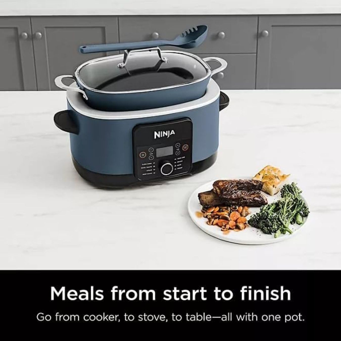 Ninja Foodi PossibleCooker PRO 8.5Qt 8-in 1 Multicooker Replaces 14 Appliances Triple Fusion Heat Cooks 30% Faster Slow Cooker Steam Oven Food Warmer Nonstick Pot Sauté Pan Dutch Oven - Navy (Blue)