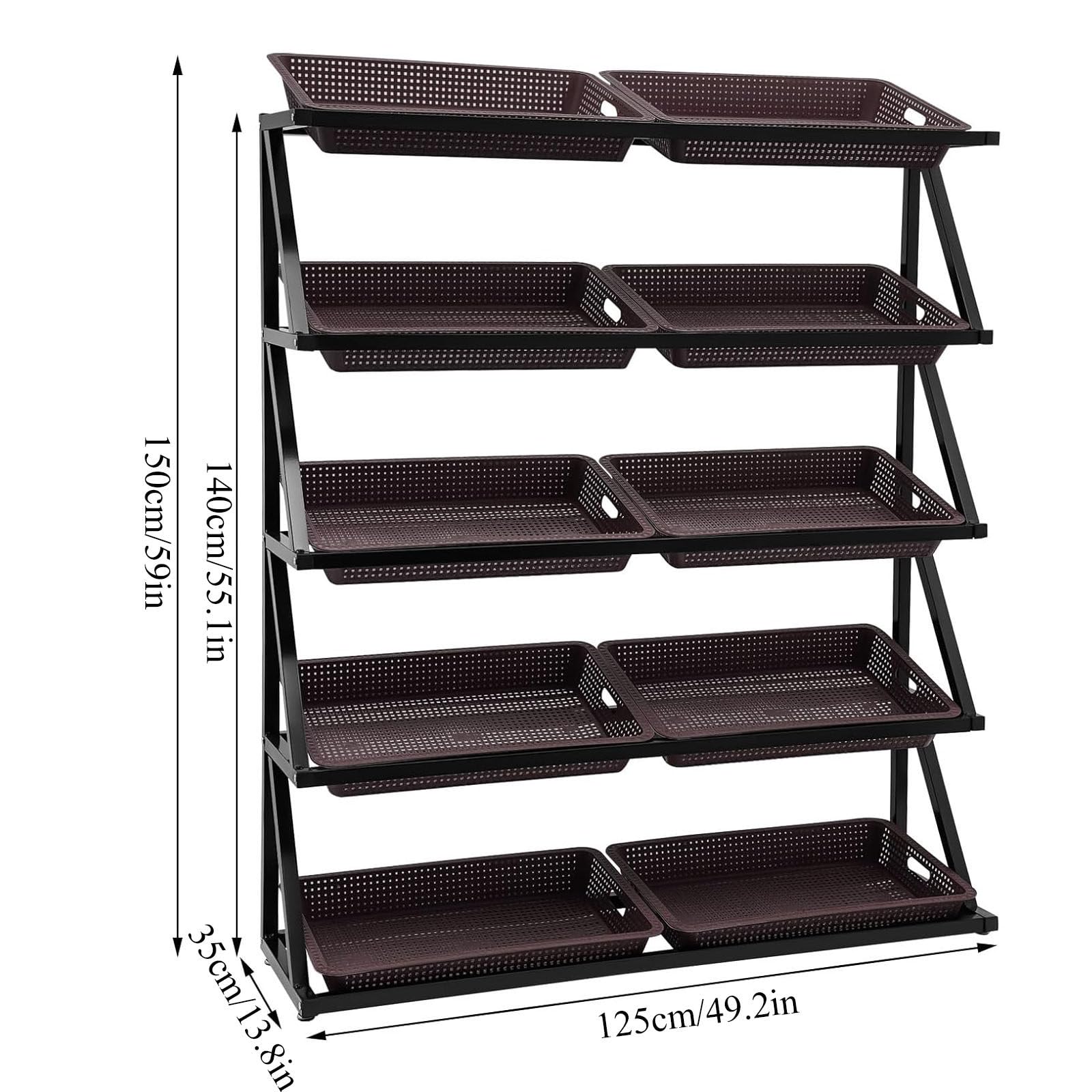 SACLMD Commercial Supermarket Fruit Vegetable Shelf Organizer,Produce Racks,Large Capacity Kitchen Retail Basket Rack for Onion Potato,5layers