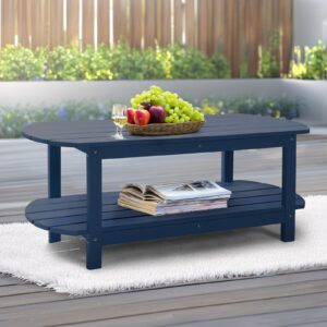 hdpe patio coffee table, outdoor coffee table with 2-tier storage, weather-resistant outdoor coffee tables for patio, rectangular garden table for deck, backyard, patio furniture, midnight blue