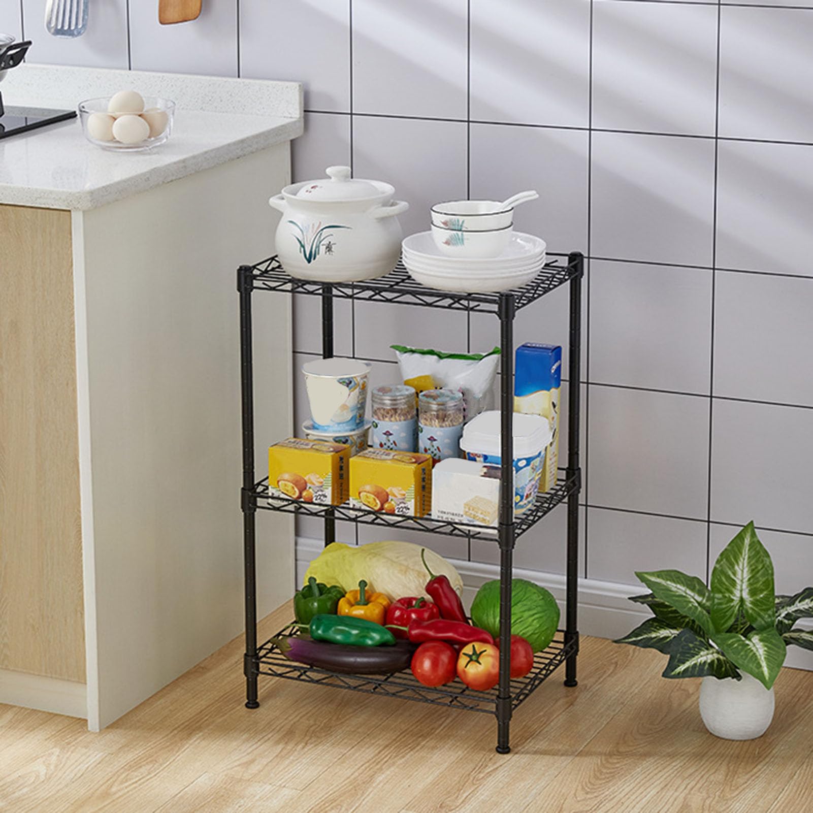 LEAQU 3-Wire Shelving Metal Storage Rack Adjustable Shelves, Standing Storage Shelf Units for Laundry Bathroom Kitchen Pantry Closet